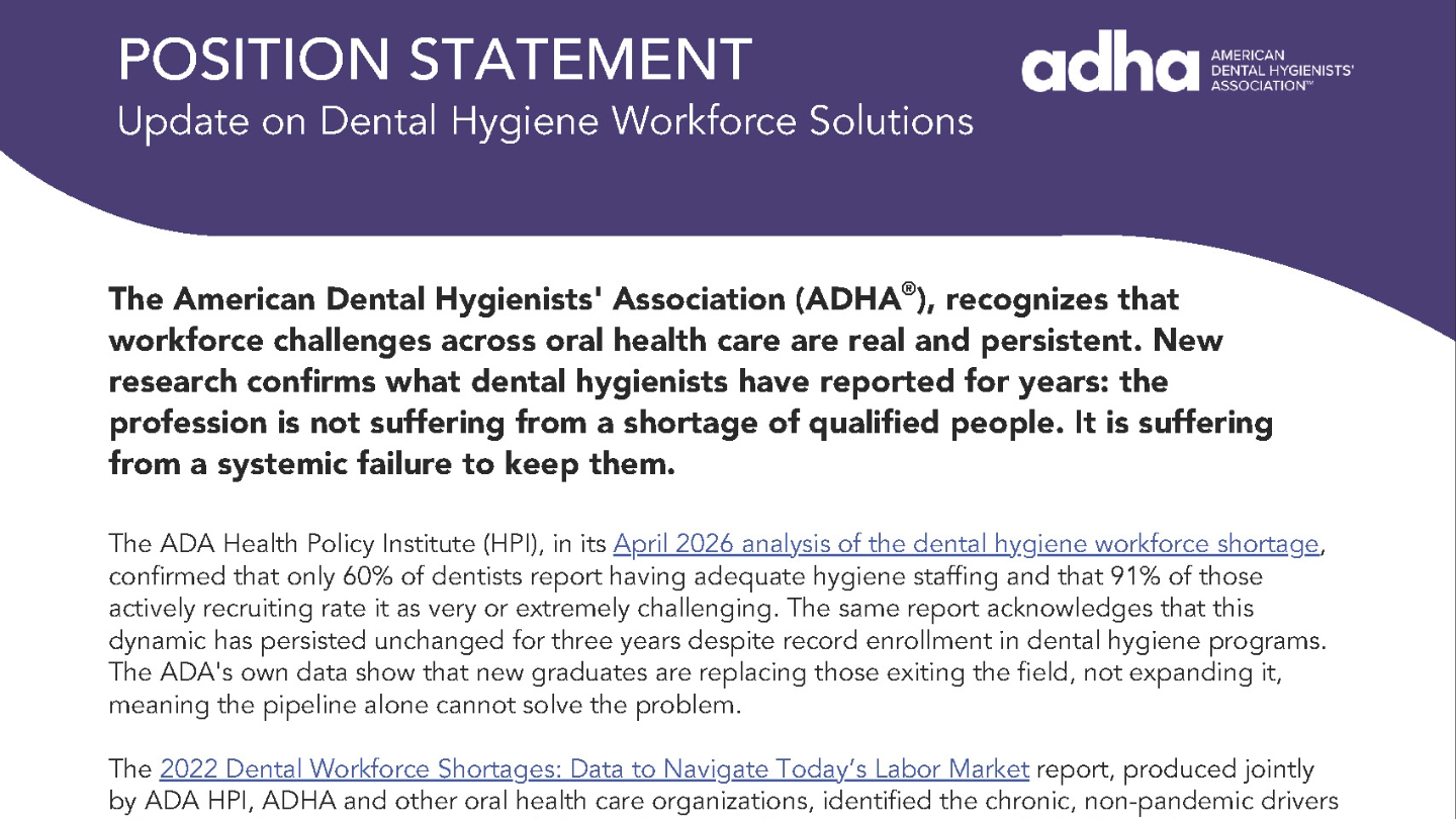 ADHA Updates Workforce Position Statement Emphasizing Retention Over ...